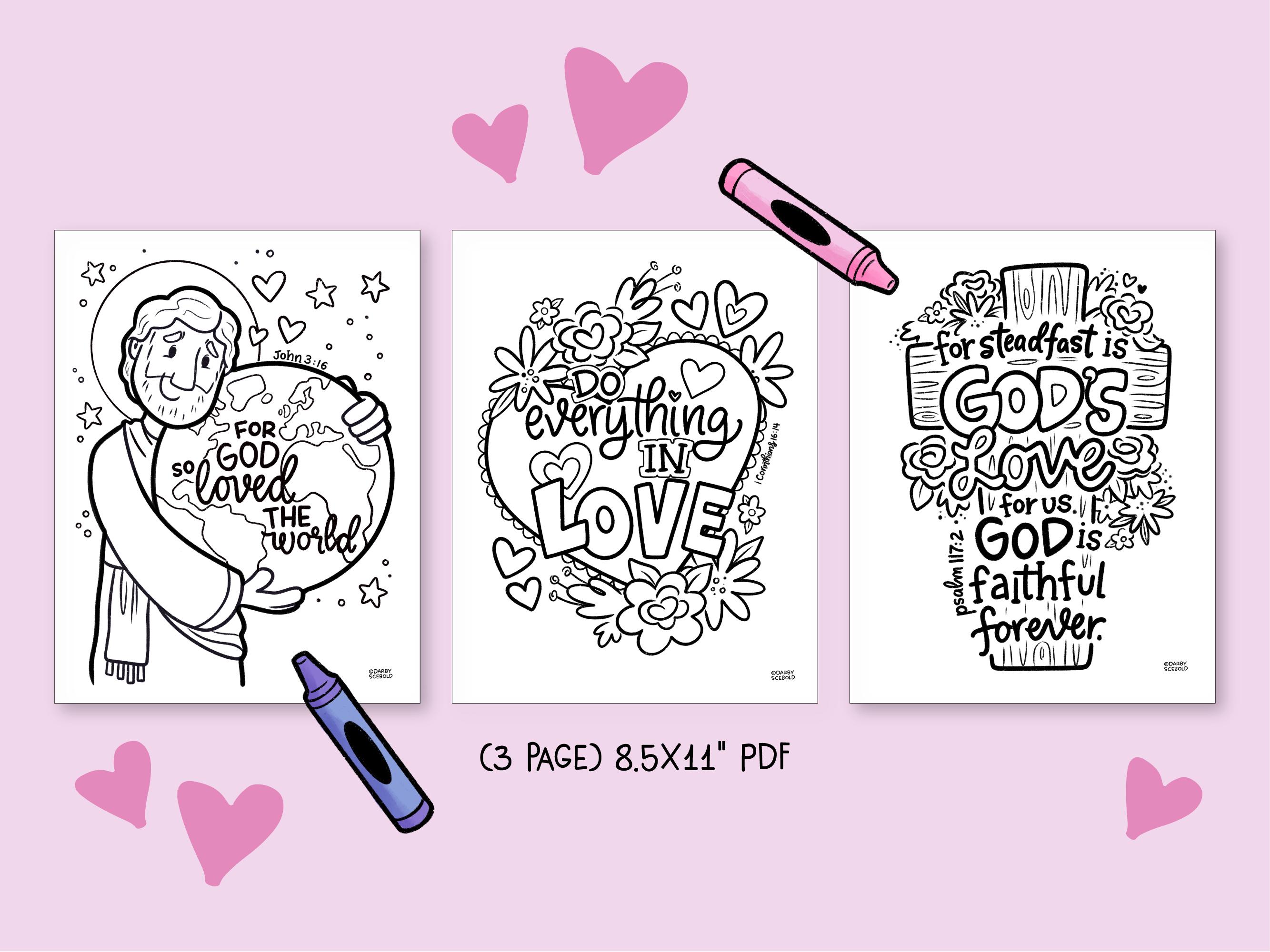 Christian Valentine Coloring Set, John 3:16, Bible Coloring Pages ...