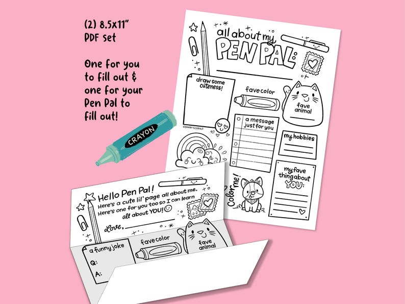 Printable Pen Pal Coloring Pages for Kids | All About Me & All About My ...
