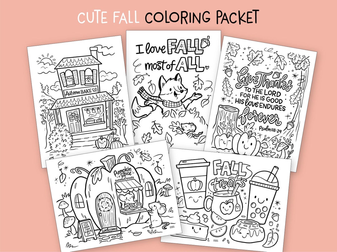 Cute Fall Printable Coloring Pages, Autumn Coloring Book for Kids, Fall ...