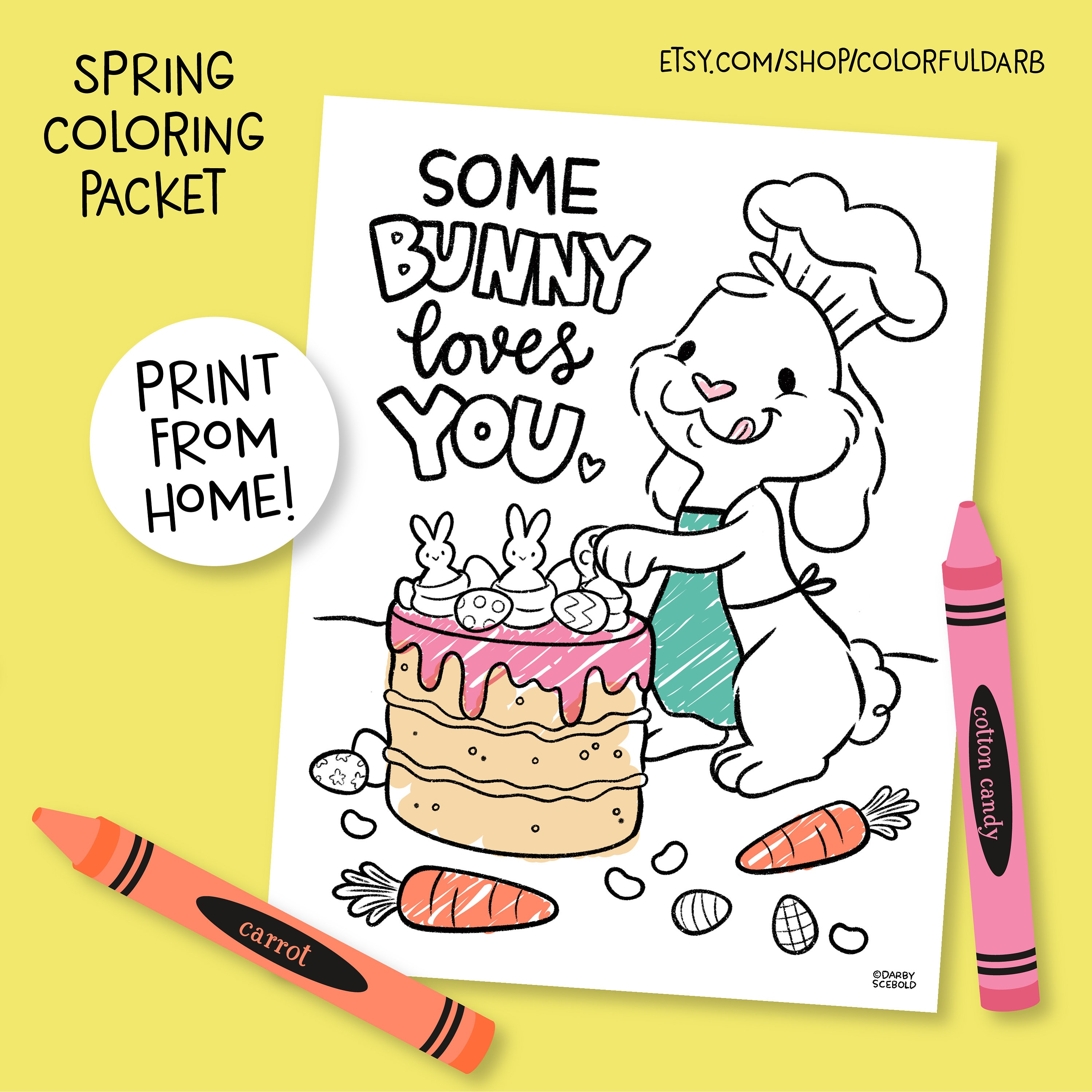 Spring/easter Bunny Printable Coloring Pages - Etsy