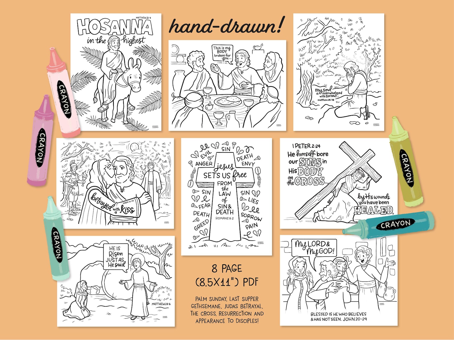 Full Easter Coloring Pages | Set of 8 Printable | Easter Activity ...