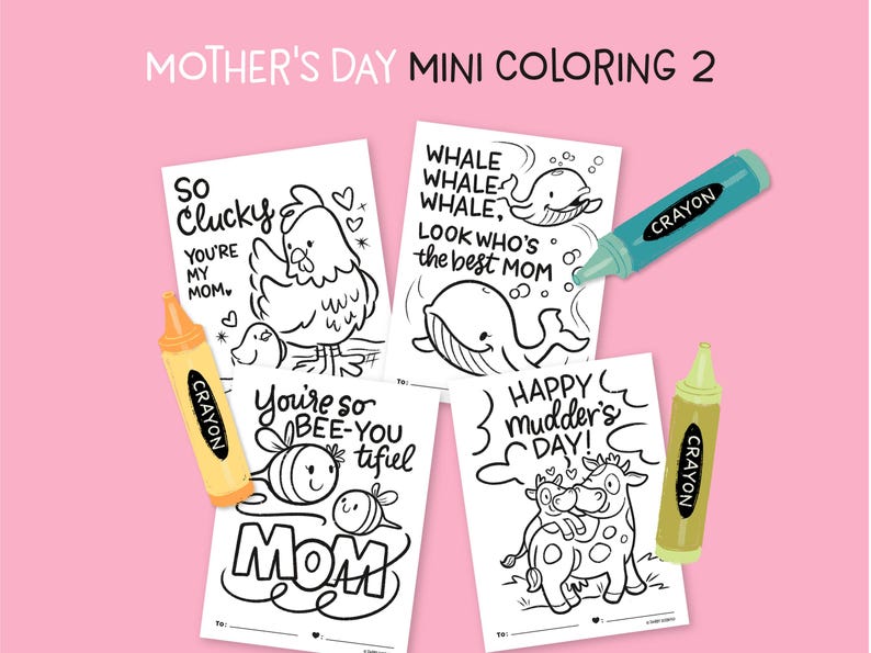 Mother's Day Mini Coloring Puns, Coloring Book for Kids, Coloring Pages ...