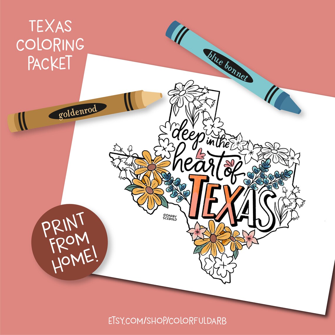 Texas Printable Coloring Pages - Etsy
