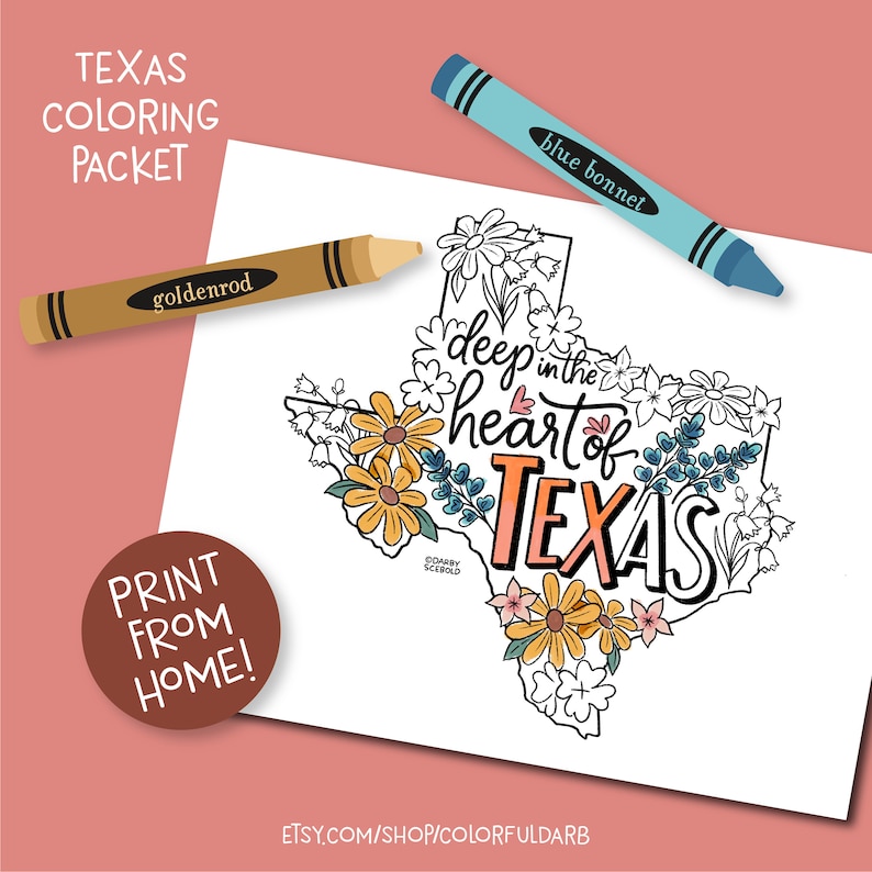 Texas Printable Coloring Pages - Etsy