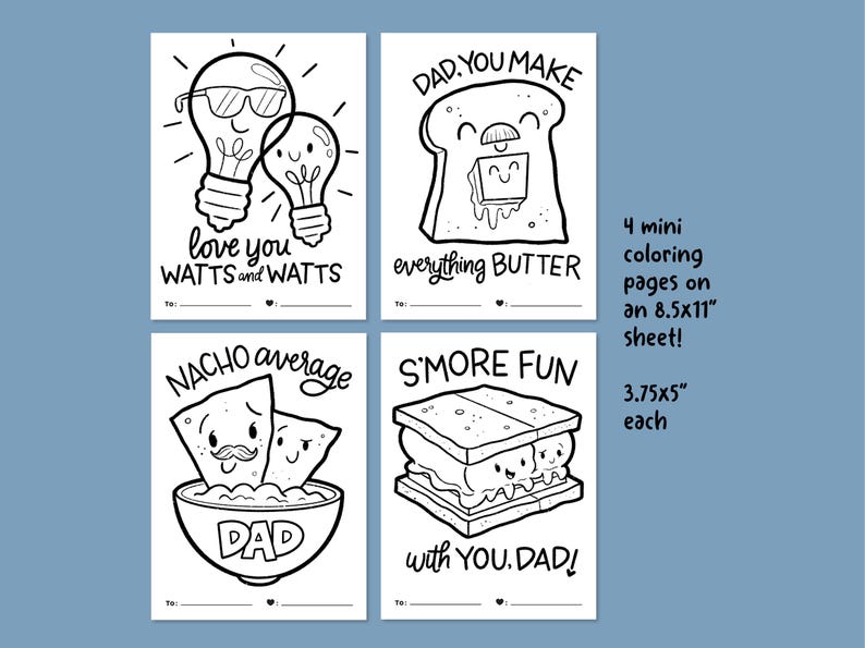 Father's Day Mini Coloring Sheet | Thank You Cards for Dad, Gift Tags ...