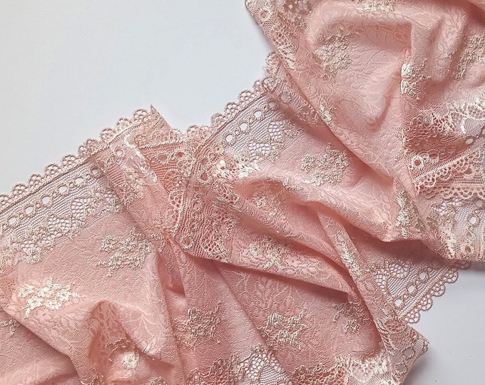 Stretch Peach Ivory Lace Floral Home Decor Lingerie Sewing Lace, Width ...