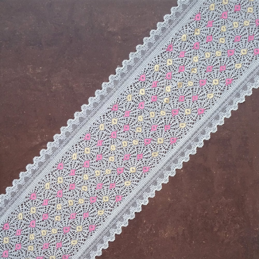 Ivory Pink Yellow Stretch Lace, Scalloped Elastic Lingerie Lace, Width ...