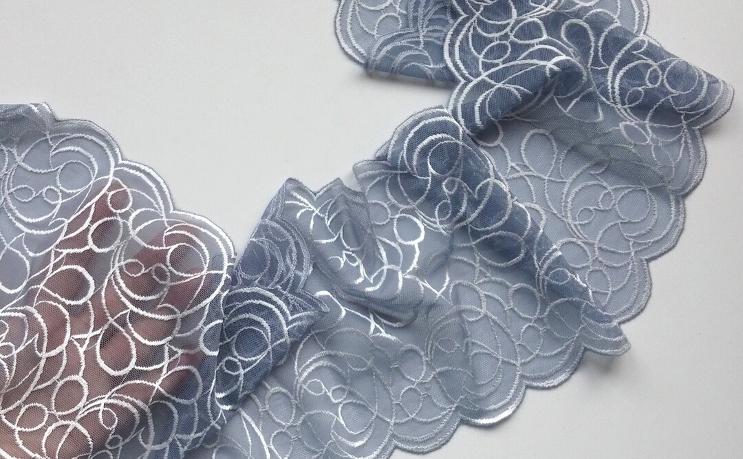 Blue Gray Stretch Lingerie Sewing Lace Trim, Width 6.49" / 16,5 Cm ...