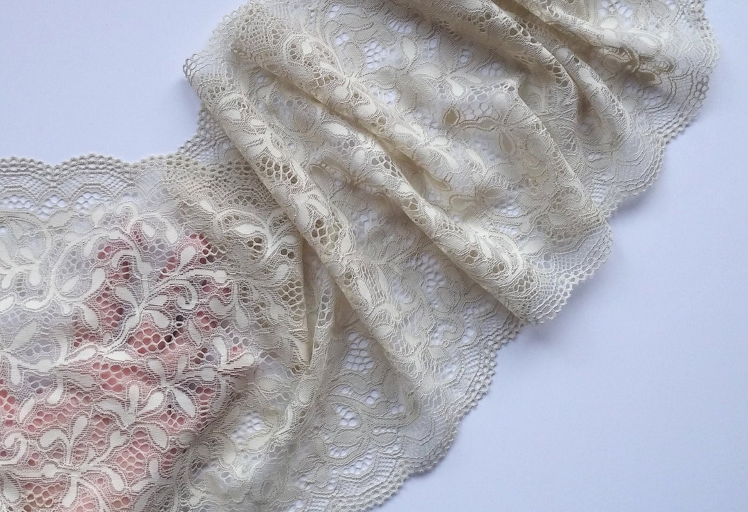 Mustard Color Stretch Lace, Bra Making Elastic Lace Trim, Lace Width 9. ...