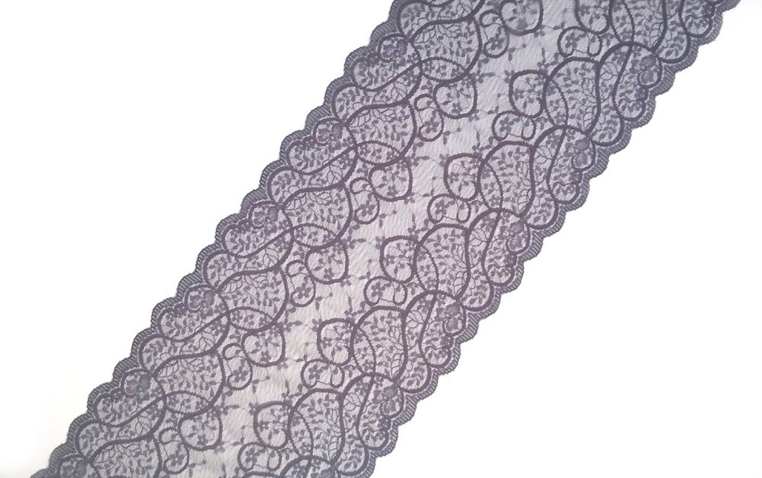 Stretch Gray Lace Bra Making Elastic Wide Lace Trim, Width 9.44" / 24 ...
