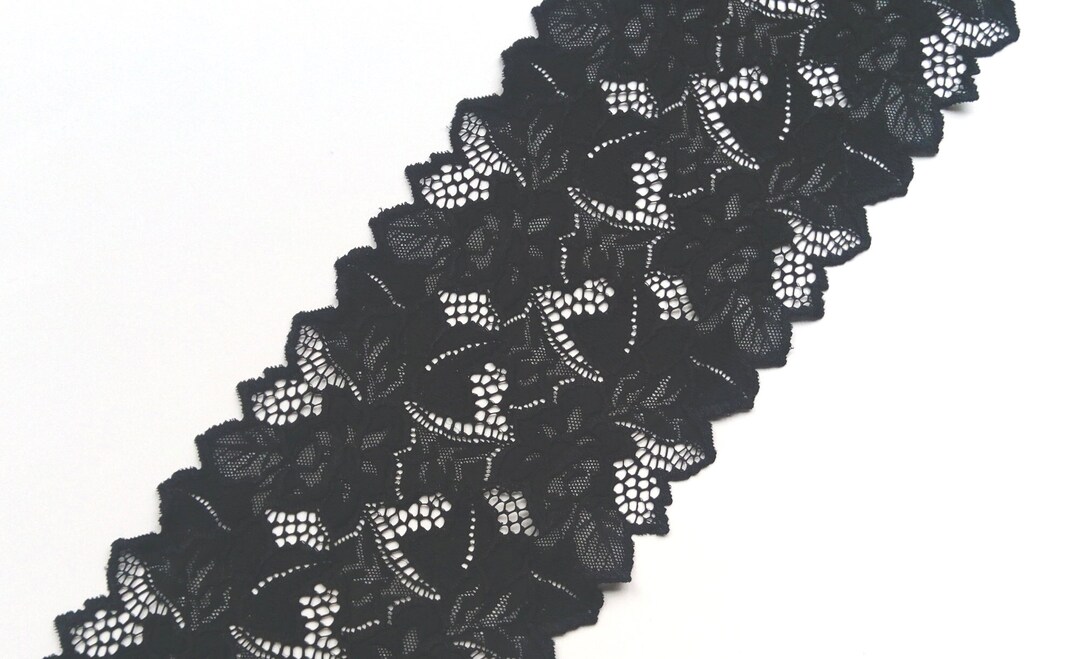 Black Stretch Lace Floral Pattern Bra Making Lace, Width 8.47" / 21.5 ...