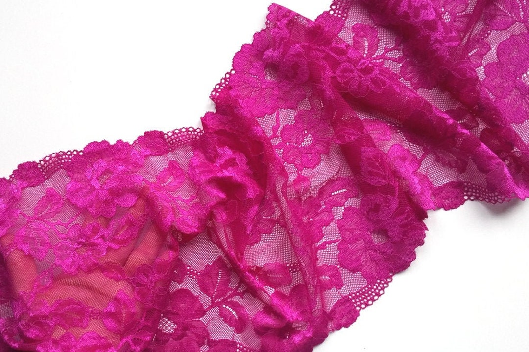 Magenta Stretch Floral Lace, Lingerie Sewing Bra Making Lace, Width 9. ...