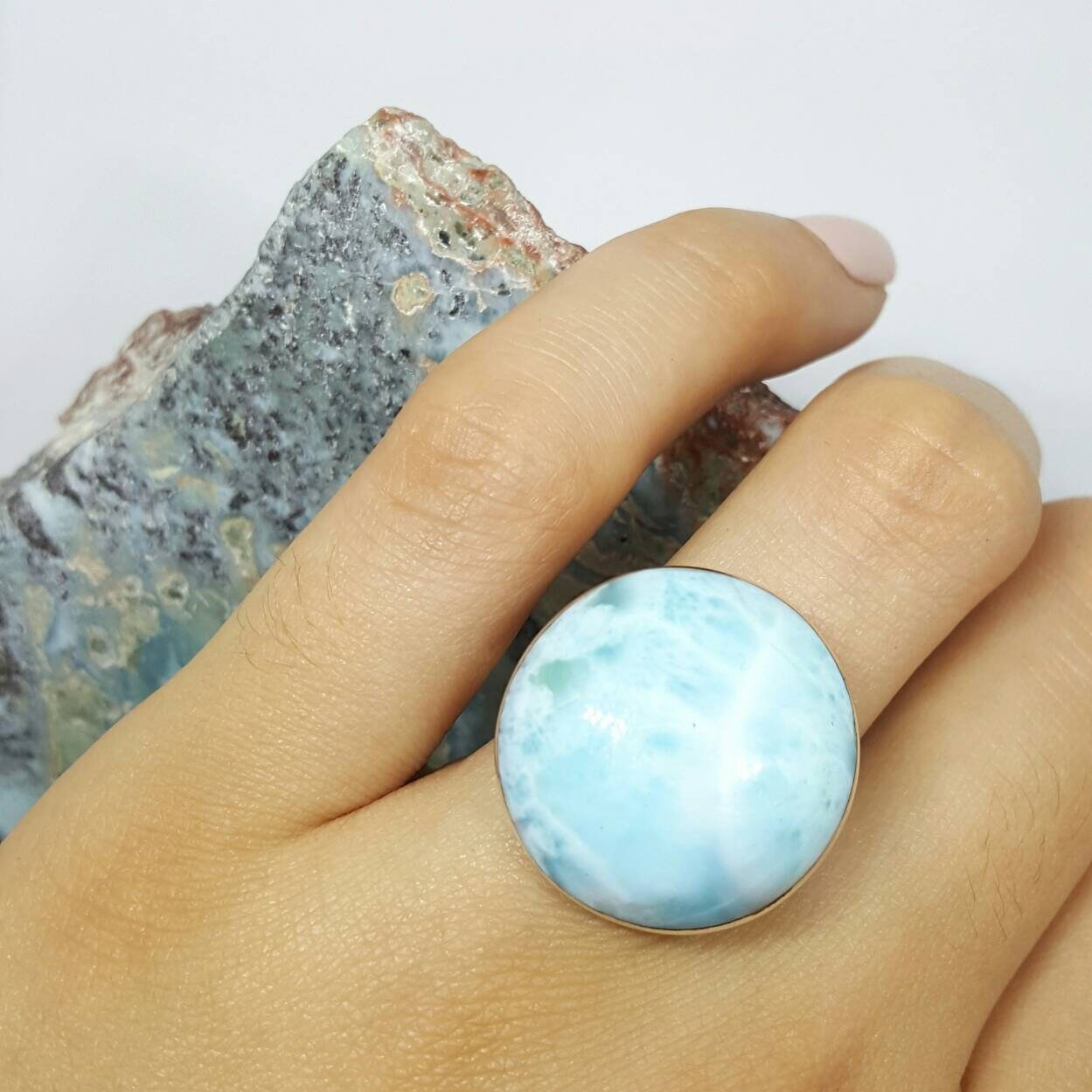 Larimar Ring Larimar Silver Ring Larimar Statement Ring - Etsy New Zealand