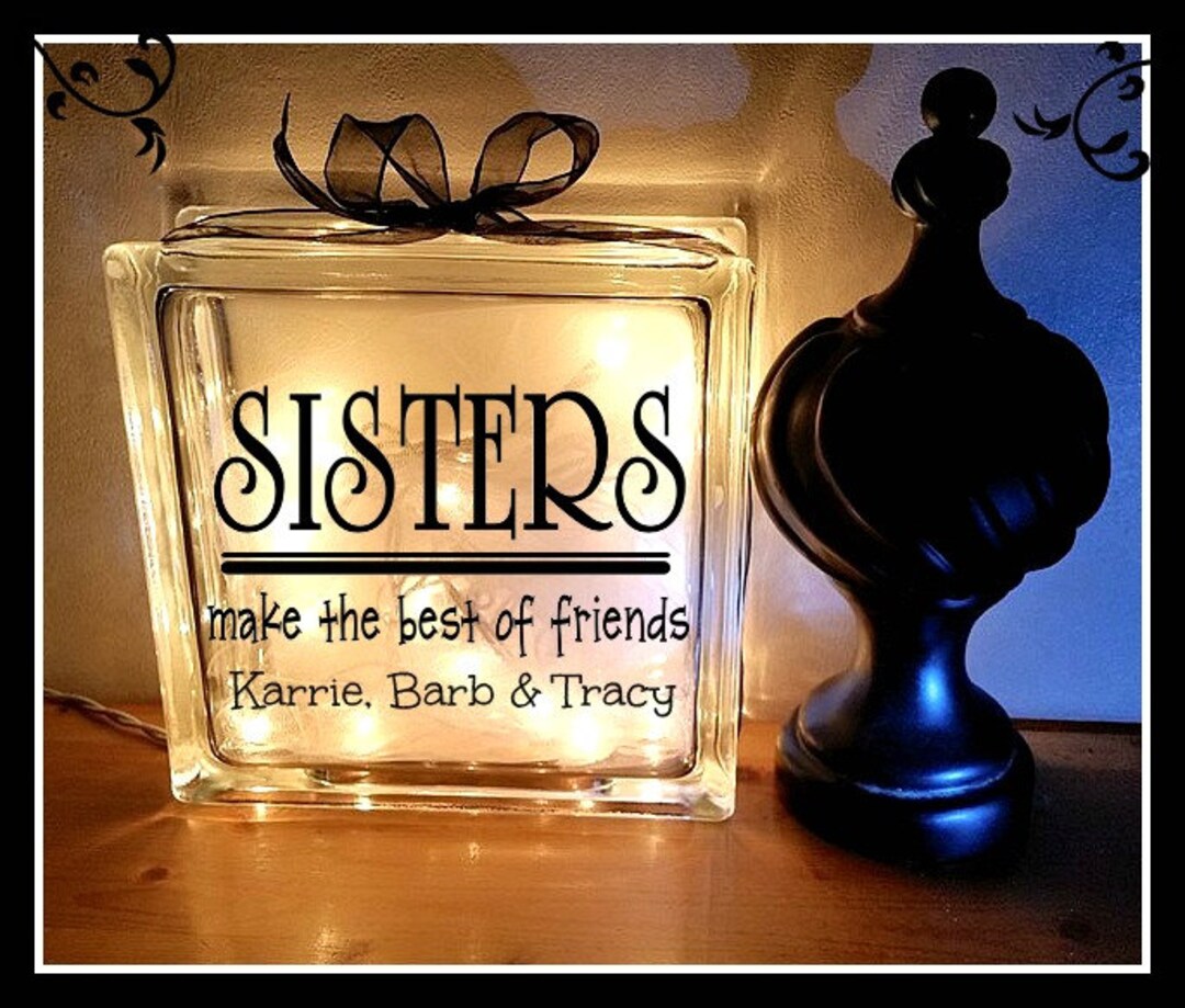 Sisters Glass Block Light, Sibling Gift, Night Light, Glass Block ...