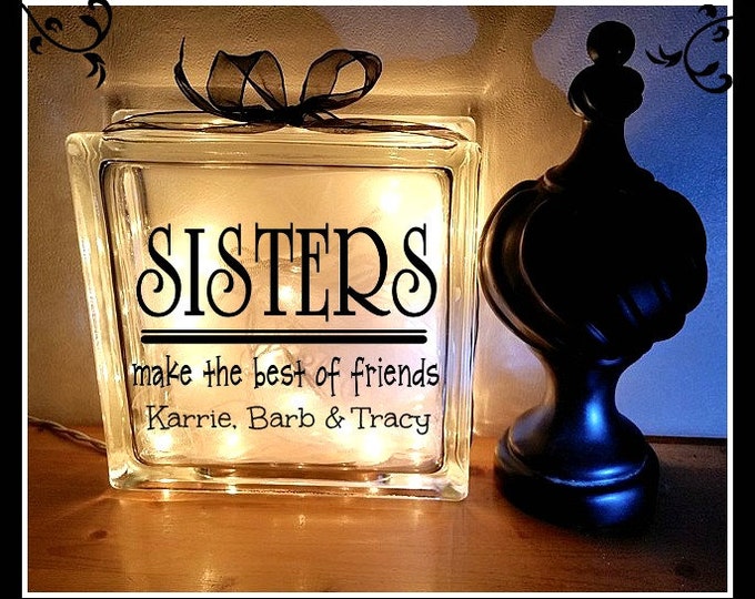 Sisters Glass Block Light, Sibling Gift, Night Light, Glass Block ...