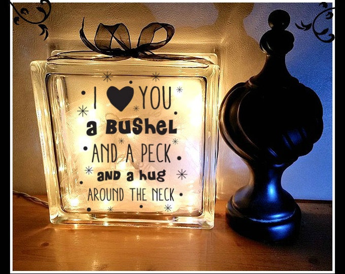 I Love You, Glass Block, Night Light, Lighted Block, Bushel and a Peck ...