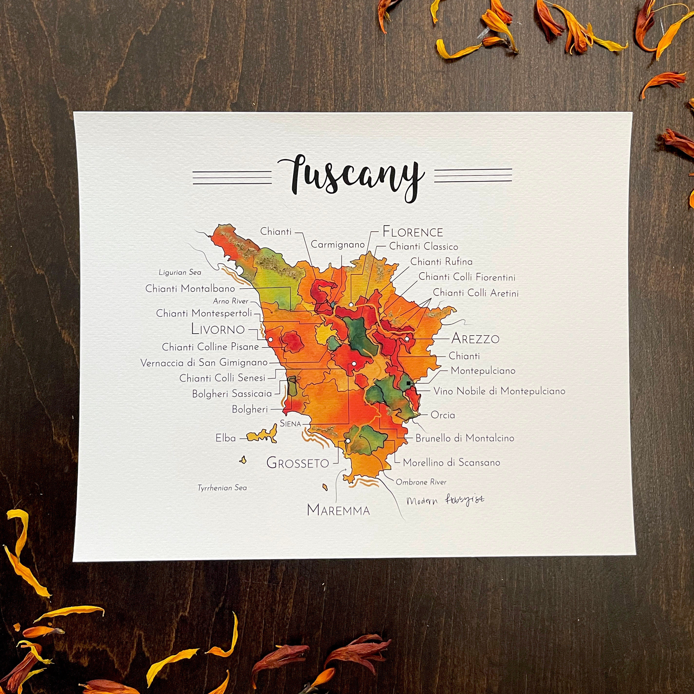 Wine Map of Tuscany, IT Tuscany Wine Region Map Watercolor Wine Map ...