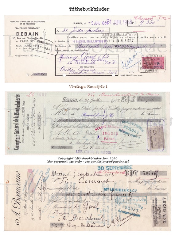 Papercraft Vintage French Receipts Set 1 Craft Supplies & Tools Paper ...