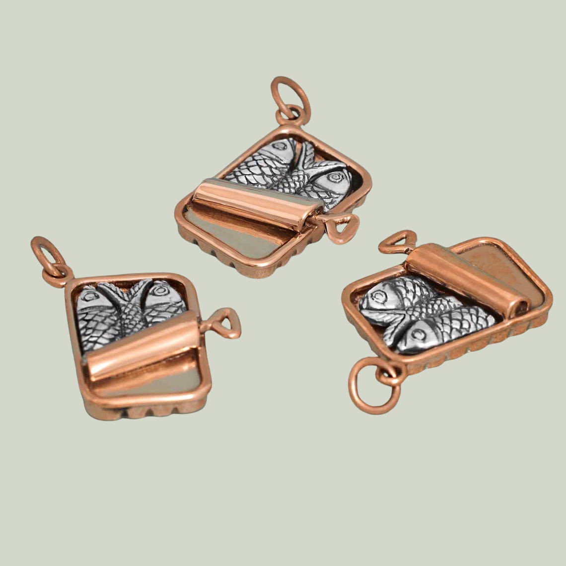 Sterling Silver and Bronze Sardine Can Charm: Fish Pendant, Ocean ...