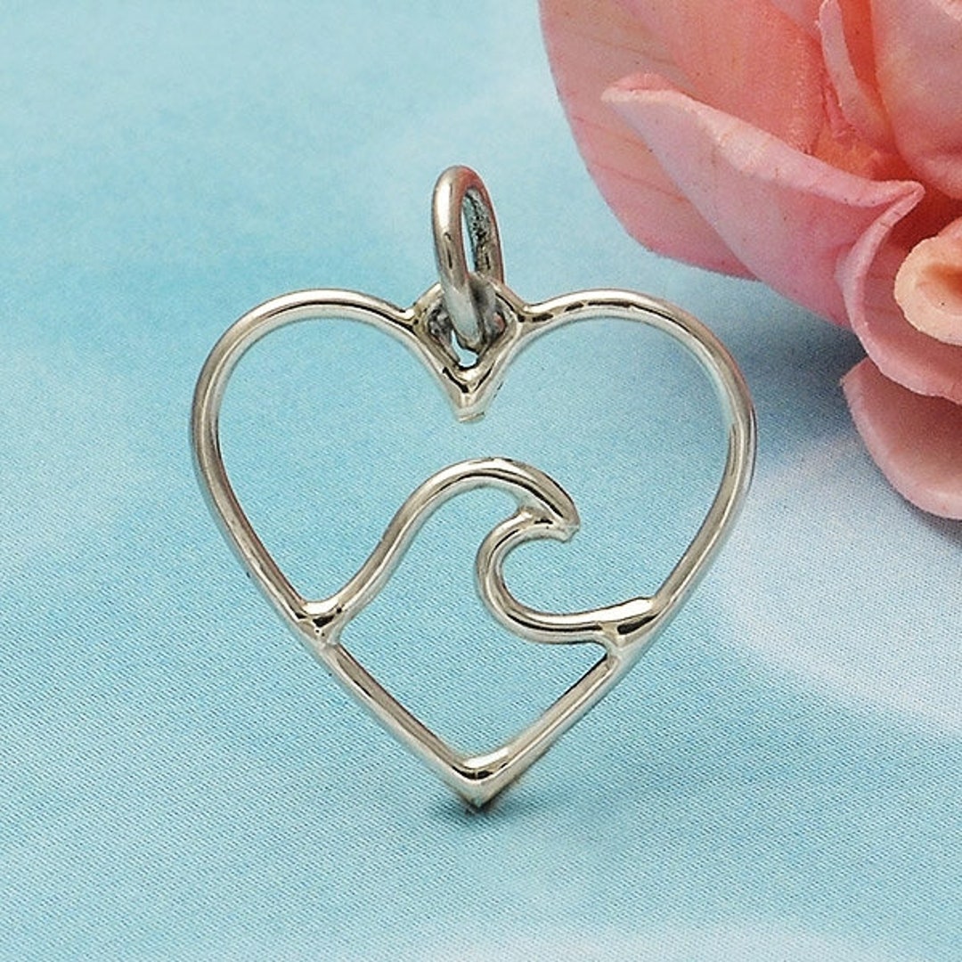 Heart With Wave, Sterling Silver Charm, Heart Charm, 18th Birthday Gift ...