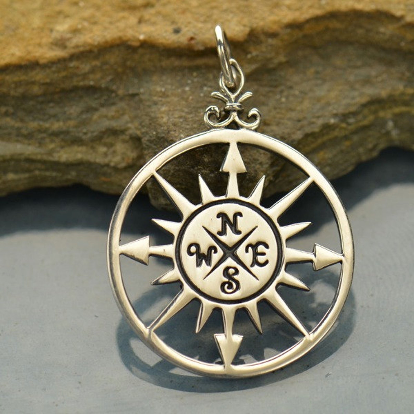 Sterling Silver Compass Rose Pendant Compass Charm Nautical - Etsy