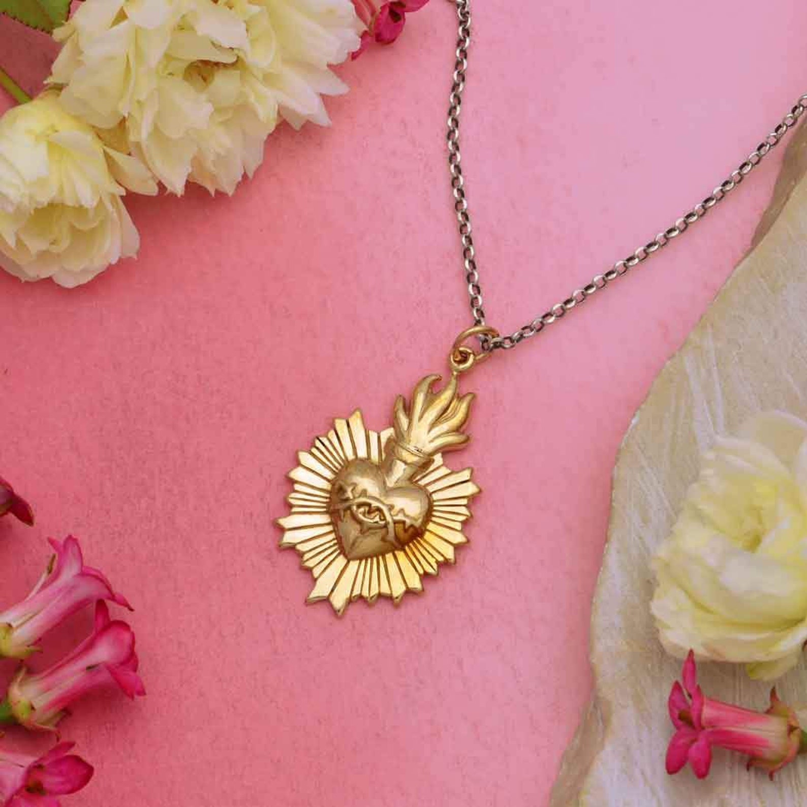 Sacred Heart Pendant Sterling Silver Charm Heart Charm - Etsy