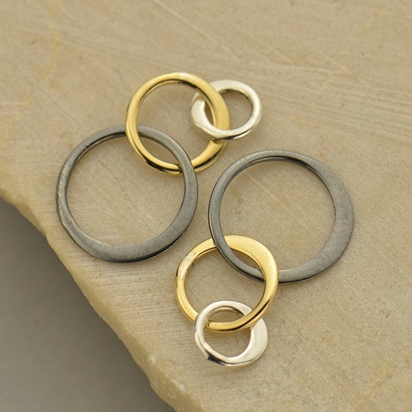 Mixed Metal Three Circles Jewelry Link, Anniversary Gift, Bridesmaid ...