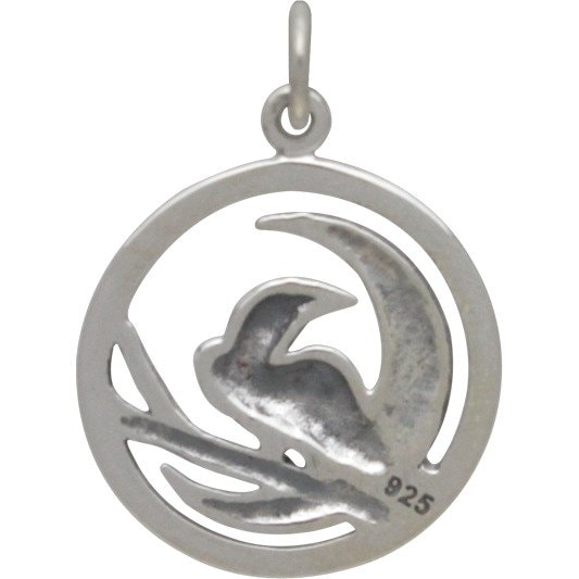 Sterling Silver Raven Charm Moon Charm Raven Necklace Raven - Etsy