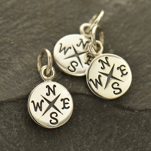 Sterling Silver Compass Dangle, Compass Charm, Nautical Charm, Compass ...