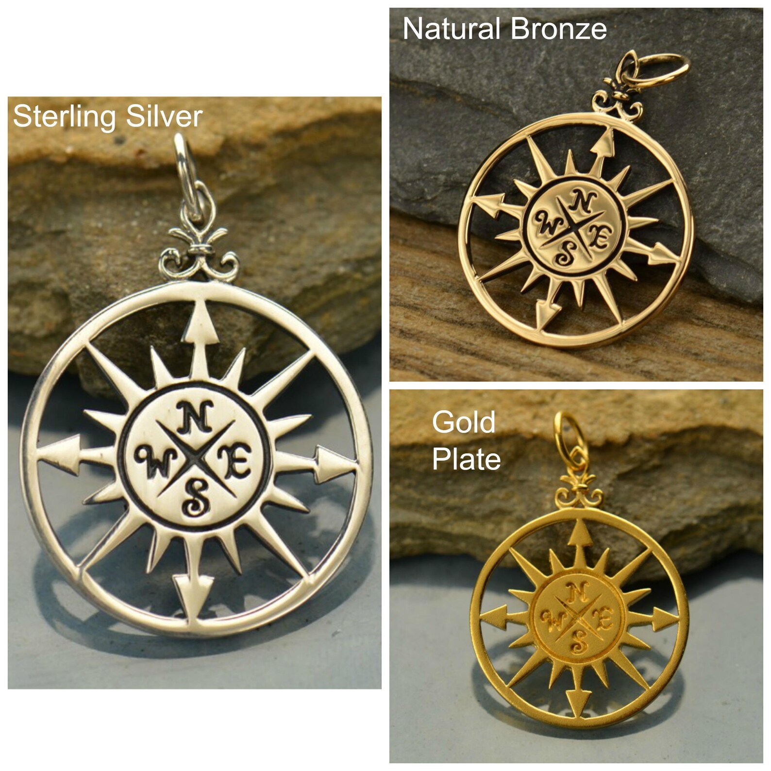 Sterling Silver Compass Rose Pendant Compass Charm Nautical - Etsy