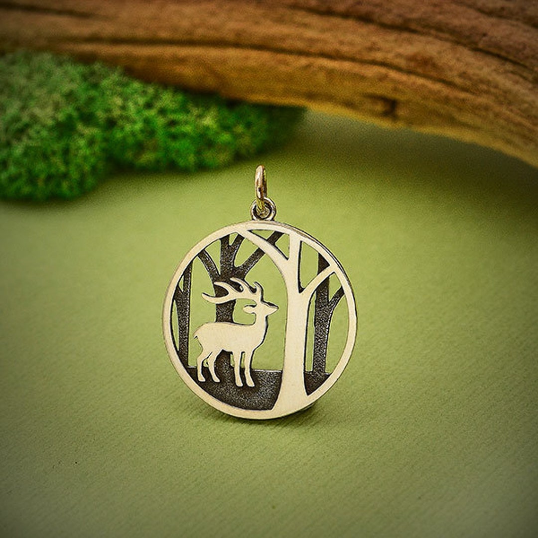 Sterling Silver Deer Charm With Trees, Deer Charm, Animal Charm ...