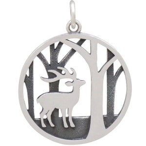 Sterling Silver Deer Charm With Trees, Deer Charm, Animal Charm ...