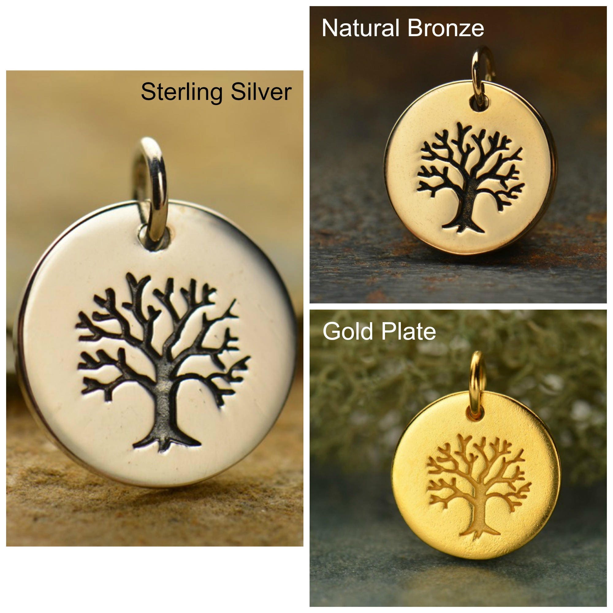Sterling Silver Etched Tree Tree of Life Tree of Life Charm - Etsy