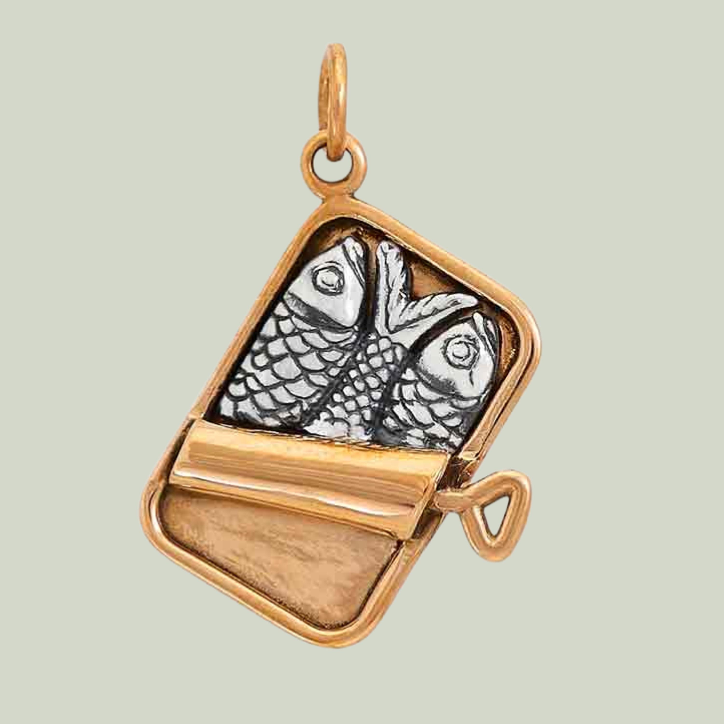 Sterling Silver and Bronze Sardine Can Charm: Fish Pendant, Ocean ...