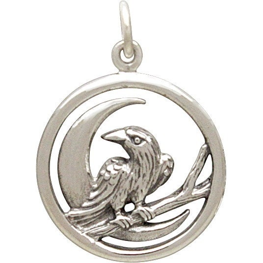 Sterling Silver Raven Charm Moon Charm Raven Necklace Raven - Etsy