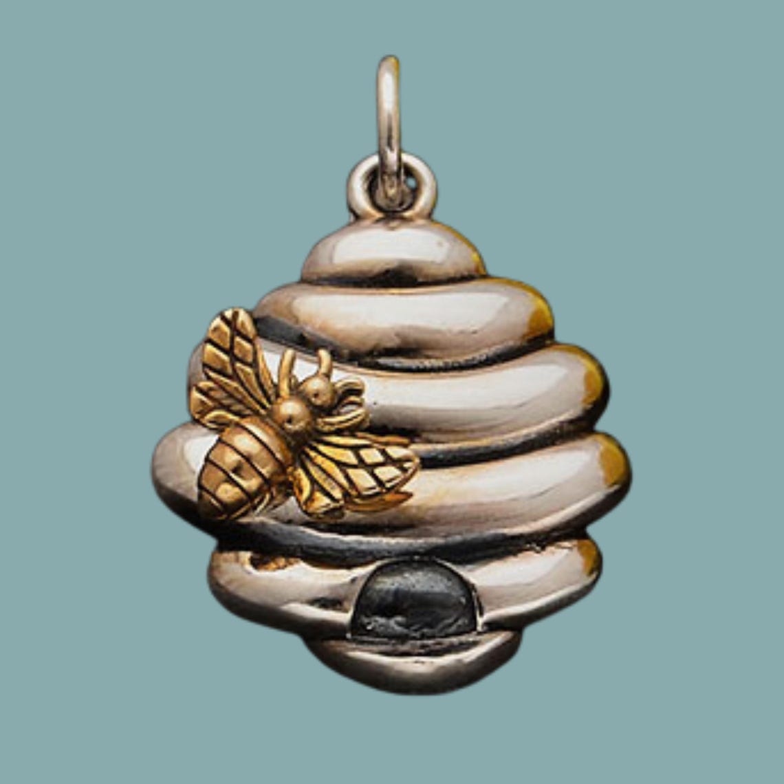 Sterling Silver Beehive Charm With Bronze Bee, Beehive Charm, Bee ...