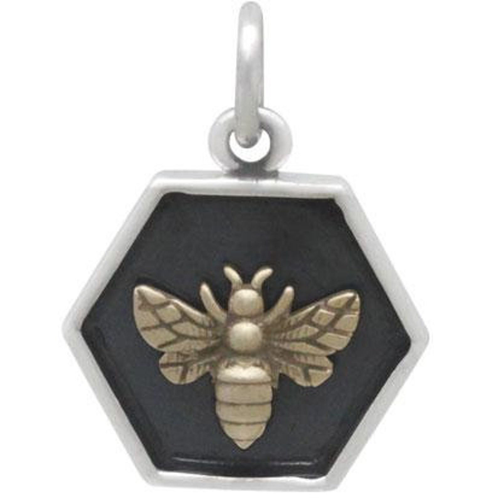 Sterling Silver Hexagon Charm With Bronze Bee, Bee Charm, Bee Pendant ...