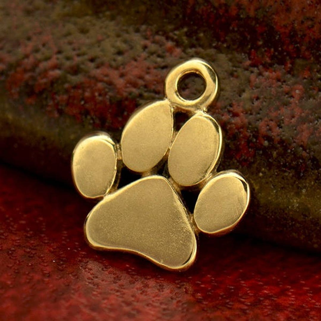 Solid 14K Gold Paw Print Charm, Dog Paw Bracelet Charm, Dog Lover Gift ...