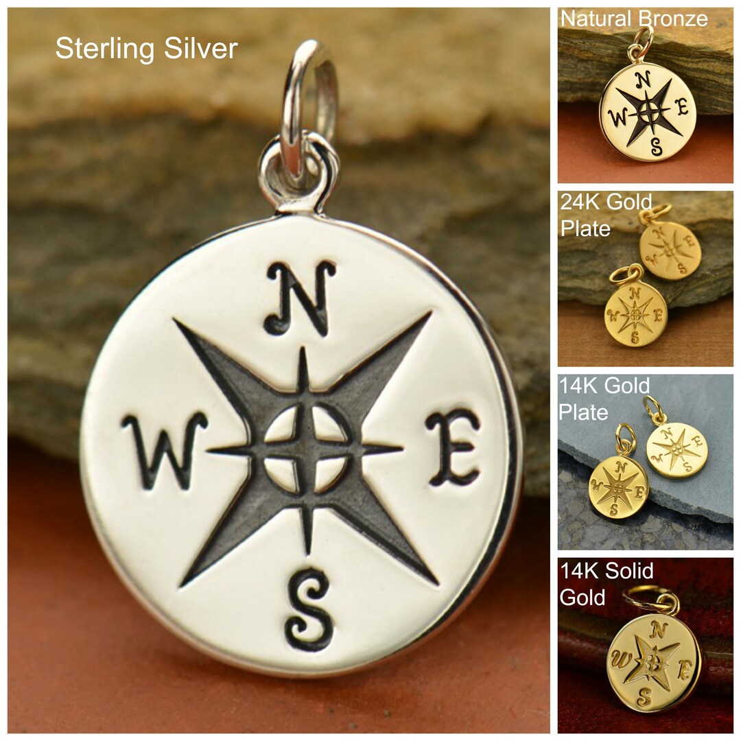 Sterling Silver Compass Charm Silver Compass Compass - Etsy