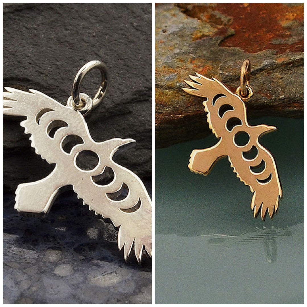 Silver Raven Charm With Moon Phase Cutout Raven Necklace - Etsy
