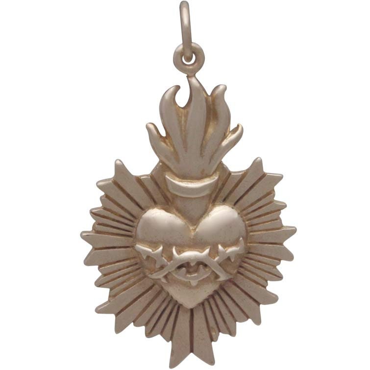 Sacred Heart Pendant Sterling Silver Charm Heart Charm - Etsy