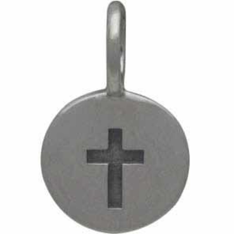 Sterling Silver Cross Charm Etched Cross Disk With Cross - Etsy