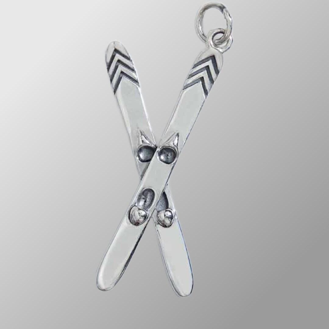 Skis Pendant, Sterling Silver, Crisscross Skis, Winter Jewelry, Ski ...