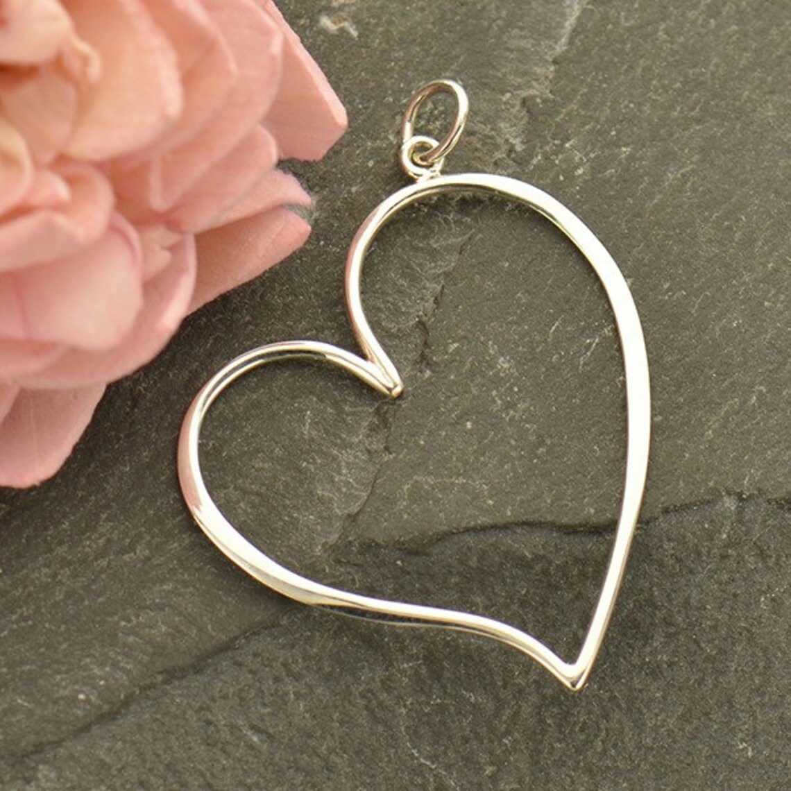 Sterling Silver Open Heart Heart Pendant Large Open Heart - Etsy