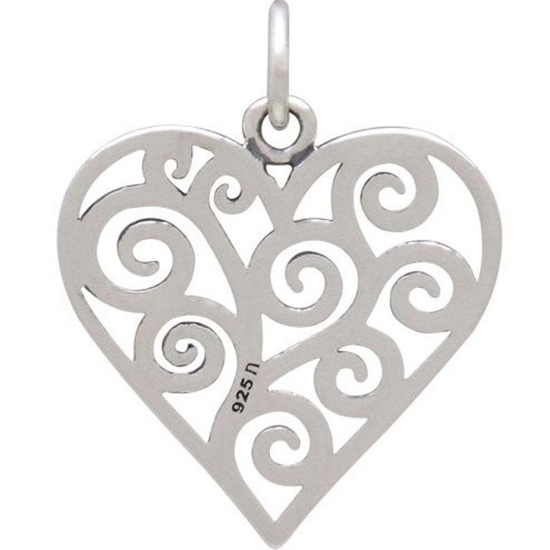 Sterling Silver Heart Charm With Scrollwork Gift for Mom | Etsy