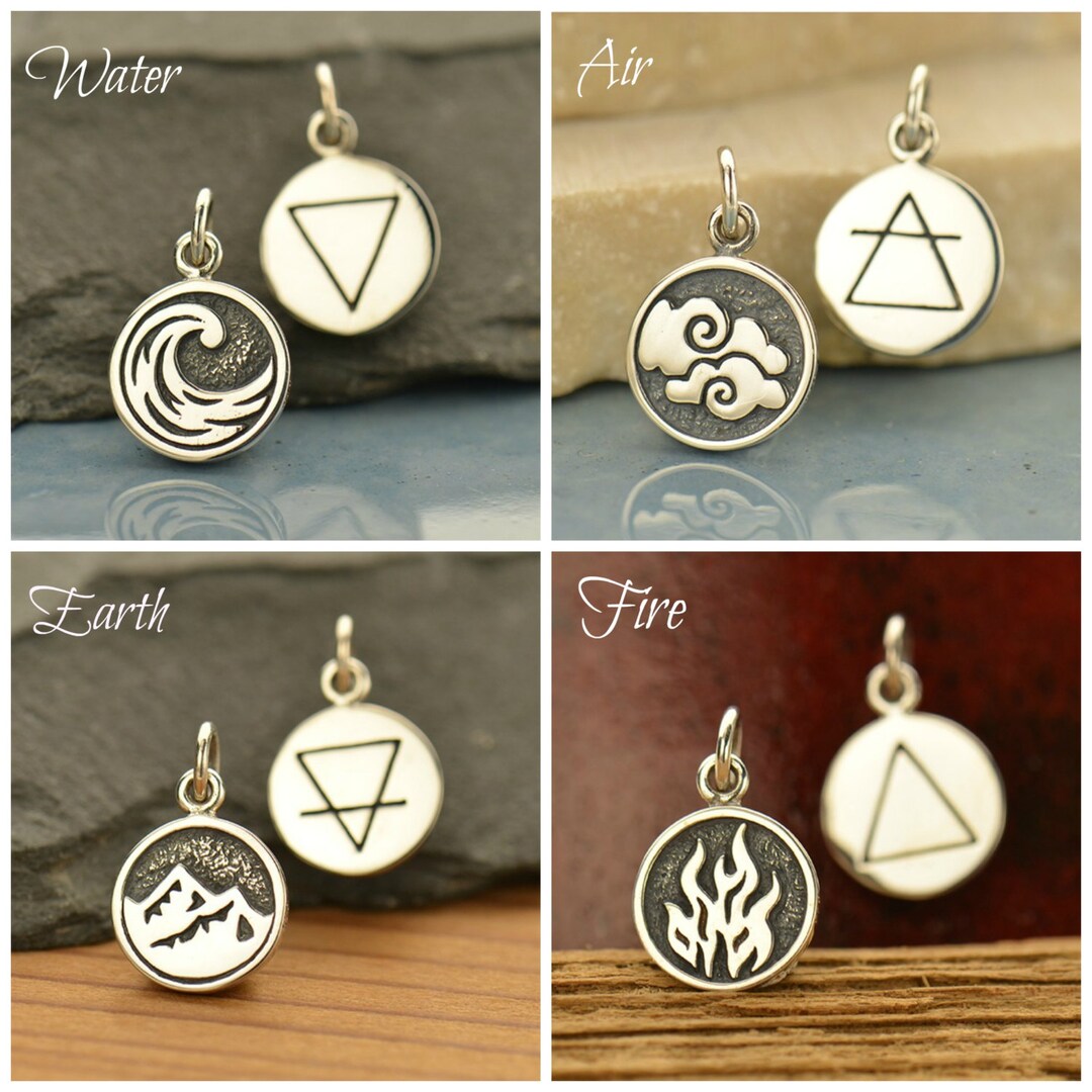 Sterling Silver Four Elements Charm, Water Element Charm, Fire Element Charm, Earth Element ...