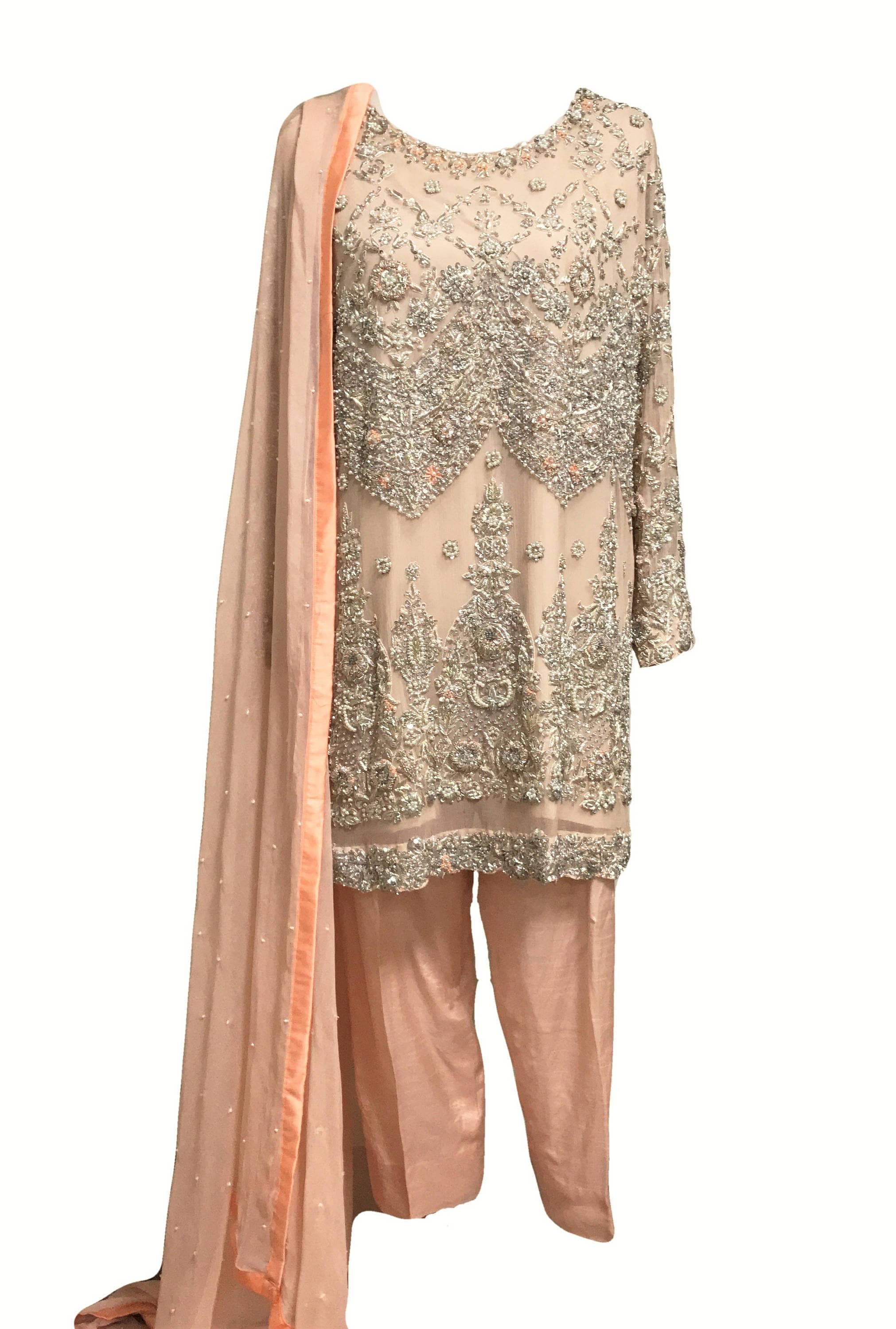 Beige Hand Embroidery Chiffon Dress, Mina Hasan Formal 2017 Inspired ...