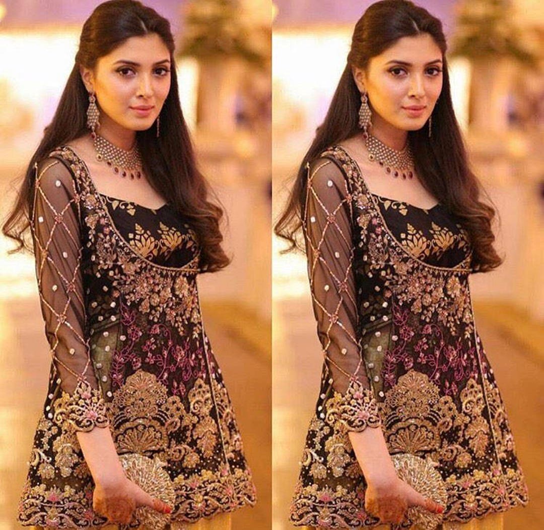 Black Angarkha Frock, Formal Embroidered Angarkha With Palazzo Pants ...