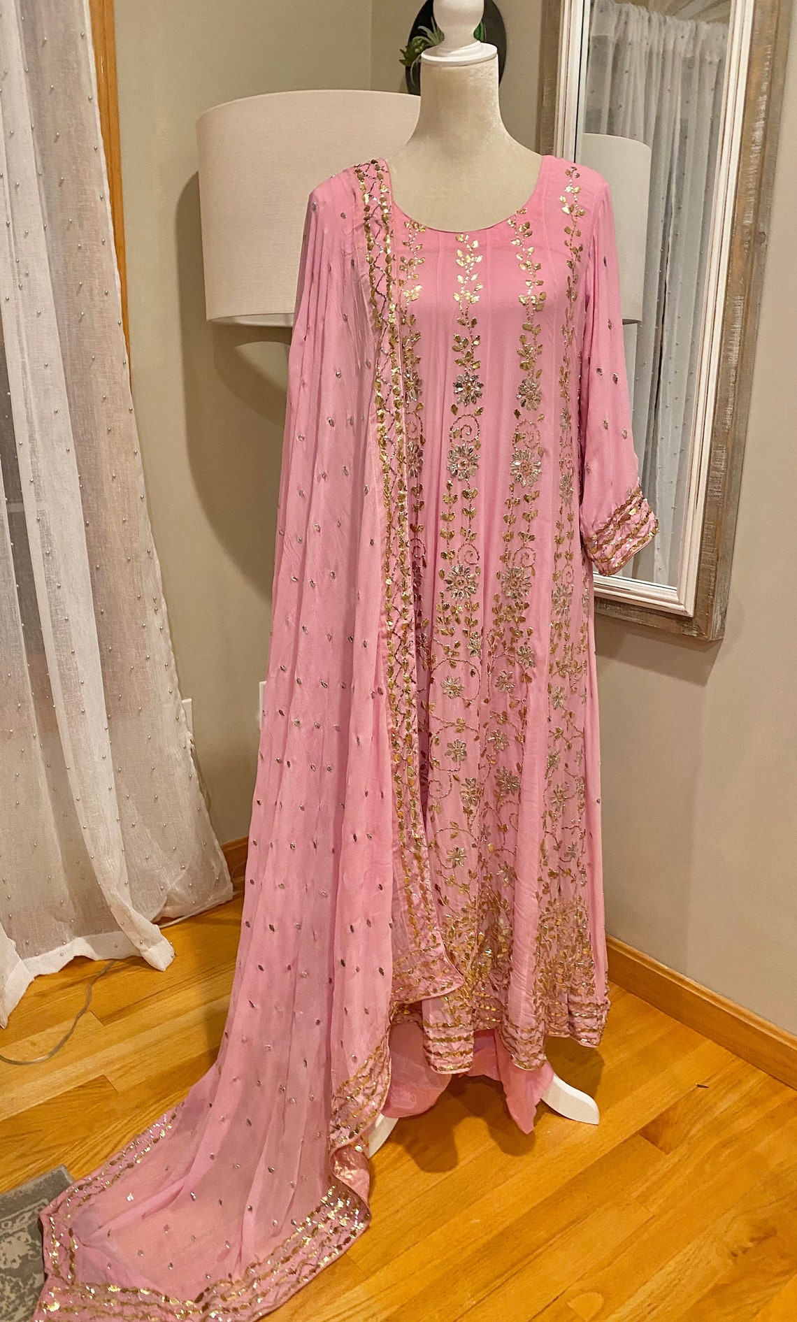 Powder Pink Chiffon Mukesh Anarkali Dress/ Kaamdani Dress - Etsy