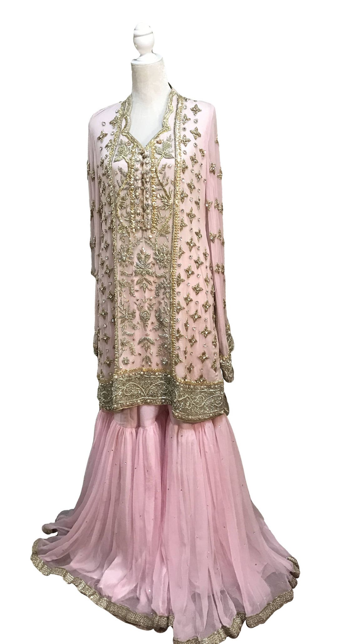 Pink Gharara, Beaded Pale Pink Gharara With Short Shirt, Pakistani ...
